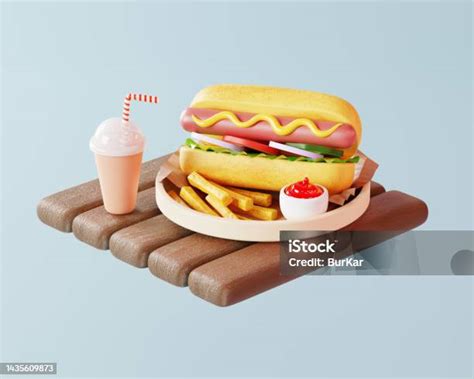 흰색 배경에 핫도그 감자튀김과 케첩이 있는 패스트푸드의 3d 그림 0명에 대한 스톡 사진 및 기타 이미지 0명 3차원 형태 감자 요리 Istock