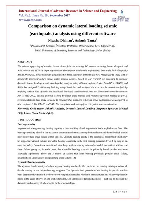 Pdf Comparison On Dynamic Lateral Loading Seismic Earthquake