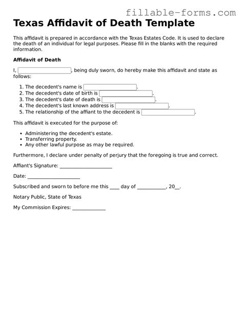 Texas Affidavit Of Death Forms Printable Template