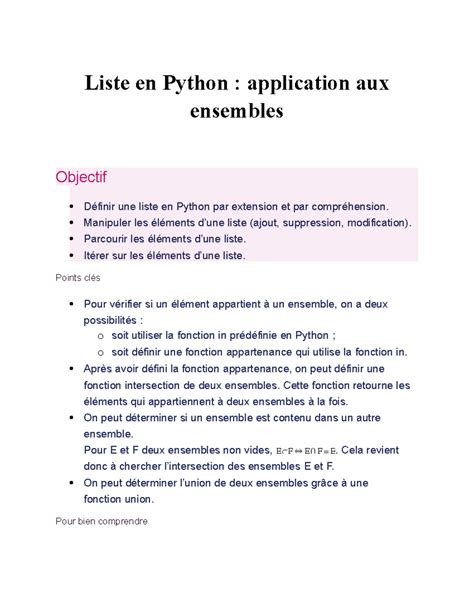 Liste En Python Application Aux Ensembles Liste En Python