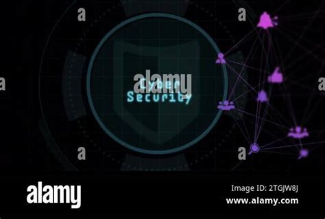 Cyber Security Text Over A Round Scanner And Globe Of Digital Icons Against Black Background