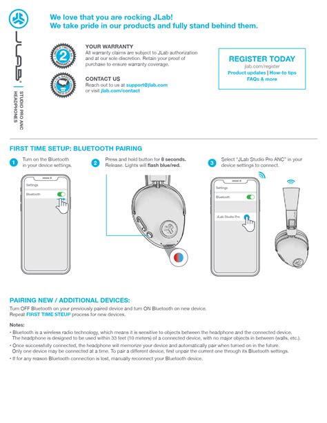 JLab Studio Pro ANC Wireless Headphones Manual User Guide Support