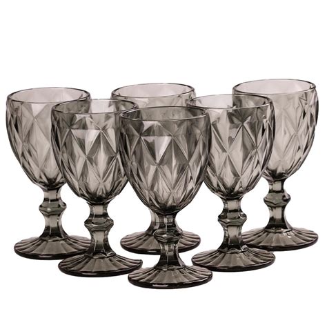ᐉ Келих для вина високий фігурний гранований з товстого скла 6 шт Сірий Hp035g • Краща ціна в