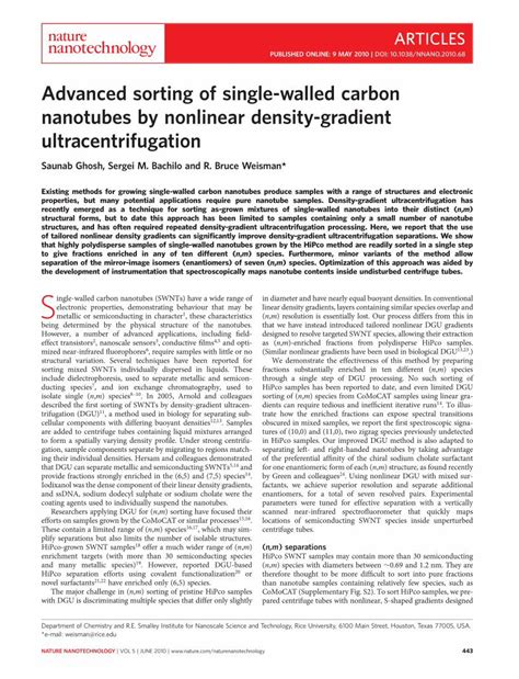 Pdf Advanced Sorting Of Single Walled Carbon Nanotubes By Nonlinear