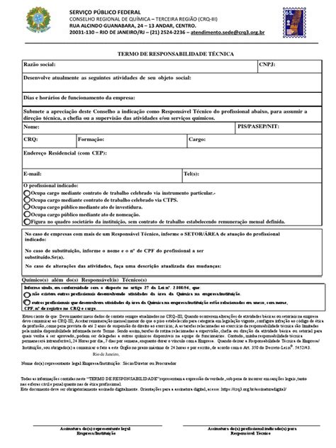 Modelo Termo De Responsabilidade Técnica Editado Pdf