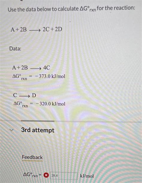 solved use the data below to calculate Δg∘rxn for the