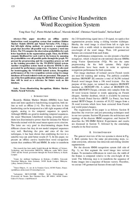 pdf an offline cursive handwritten word recognition system