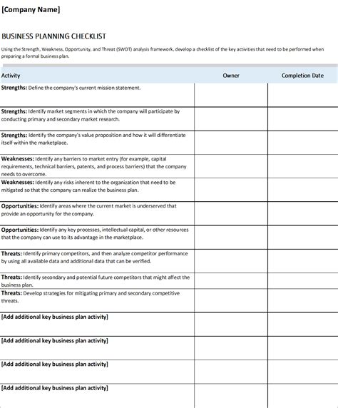 Business Plan Checklist Excel Business Insights Group AG