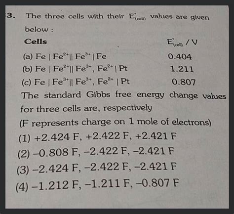 the three cells with their e cell ∘ values are given below cells e ce