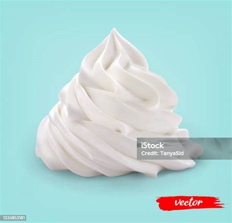 휘핑 크림은 흰색 배경에 고립 된 소용돌이 휘핑 크림의 3d 사실적인 벡터 일러스트 휘핑 크림에 대한 스톡 벡터 아트 및 기타
