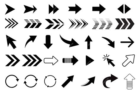 평평한 검은 화살표 아이콘 컬렉션 터 화살표 패크 프리미엄 벡터