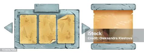 벡터 돌 사인 보드 메뉴 게임 Ui 종이 시트 흰색에 고립 된 금이 바위 프레임 그림 돌 건축자재에 대한 스톡 벡터 아트 및 기타 이미지 돌 건축자재 화판 표지판