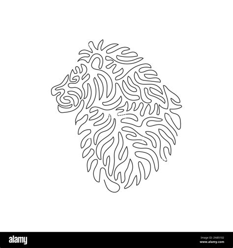 Single Curly One Line Drawing Of A Muscular Lion Abstract Art Continuous Line Draw Graphic