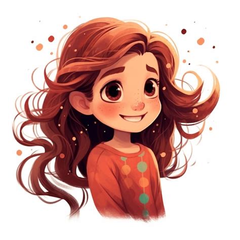 Premium Photo A Cartoon Girl With Long Brown Hair And A Red Shirt Generative Ai