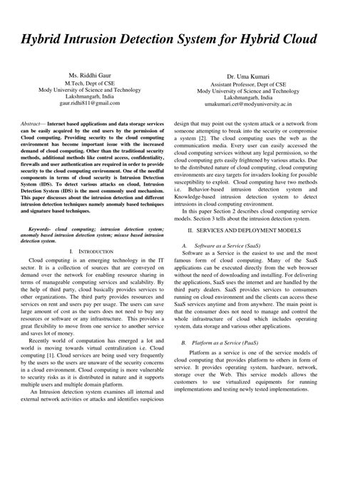 PDF Hybrid Intrusion Detection System For Hybrid Cloud