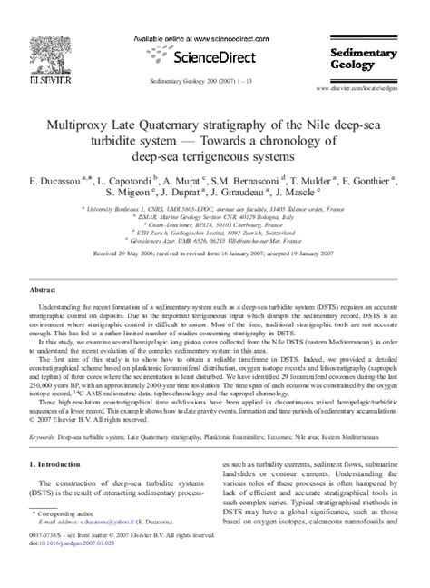 Pdf Multiproxy Late Quaternary Stratigraphy Of The Nile Deep Sea Turbidite System — Towards A