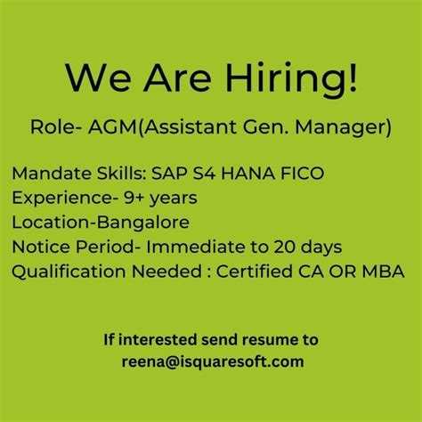 I Square Tek On Linkedin Hiring Cv Sapjobs Bangalorejobs Fico