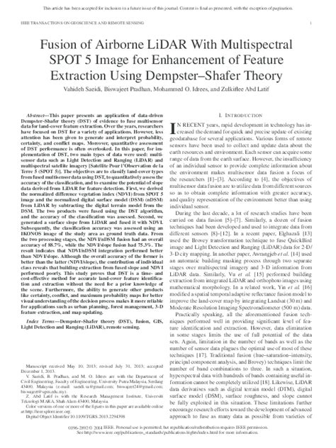 Pdf Fusion Of Airborne Lidar With Multispectral Spot 5 Image For Enhancement Of Feature