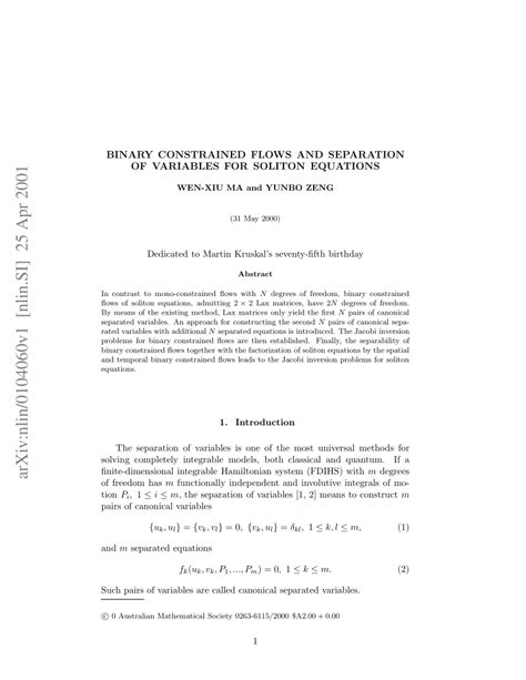 pdf binary constrained flows and separation of variables for soliton