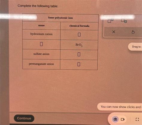 Solved Complete The Following Table Name Hydronium Cation