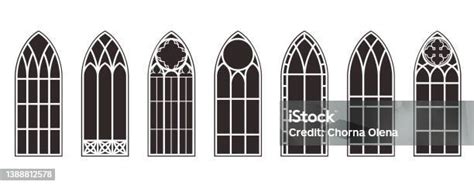 고딕 양식의 창 윤곽선 집합입니다 빈티지 스테인드 글라스 교회 프레임의 실루엣 전통적인 유럽 건축의 요소 벡터 창문에 대한 스톡 벡터 아트 및 기타 이미지 Istock