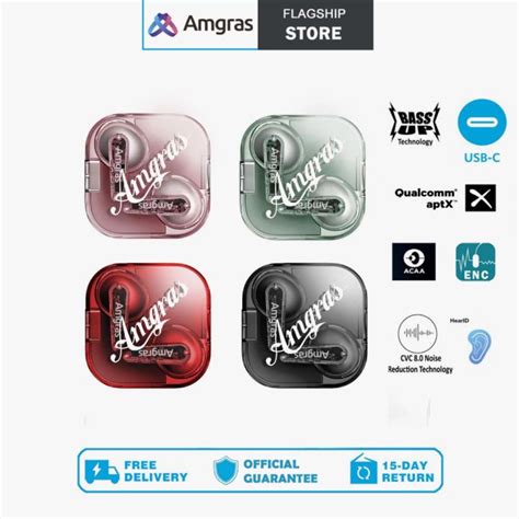 🎁ผลิตภัณฑ์ดั้งเดิม Gratis Ongkir🎁amgras Future มีไมโครโฟนในตัวหูฟังบลูทูธ Proโปร่งใสสร้าง