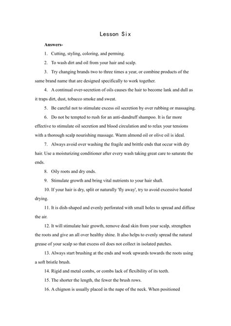 Lesson Six Answers Cutting Styling Coloring And Perming To