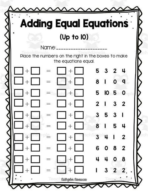 Adding Equal Equations Worksheet