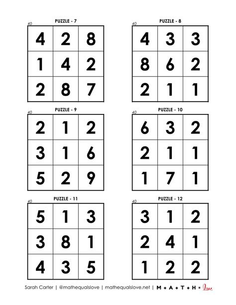 40 Square Logic Puzzles Math Love
