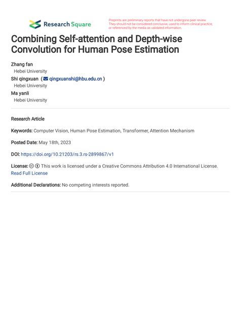 Pdf Combining Self Attention And Depth Wise Convolution For Human Pose Estimation