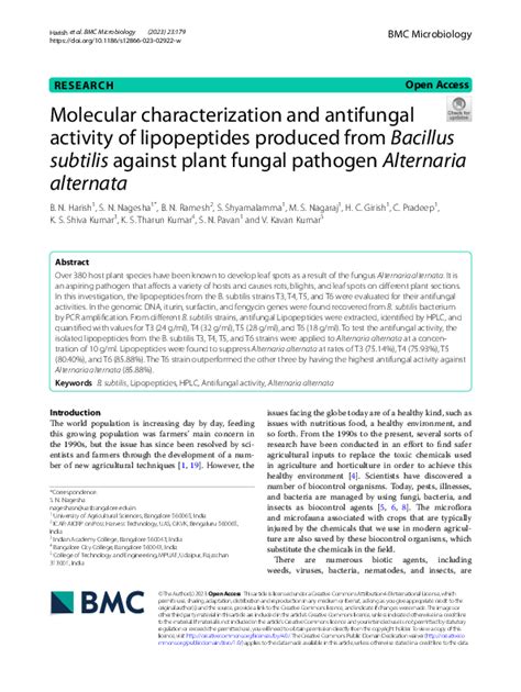 Pdf Molecular Characterization And Antifungal Activity Of Lipopeptides Produced From Bacillus
