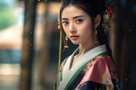 Un Hermoso Y Antiguo Retrato De Mujer Joven Del Antiguo Jap N Foto Premium