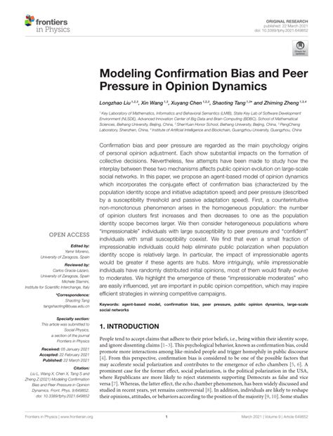 Pdf Modeling Confirmation Bias And Peer Pressure In Opinion Dynamics