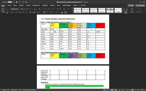 Solved AutoSave ON Lab Density Postlab Revised Tcc Chegg Com