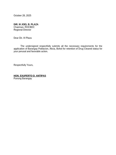 Pdea Letter From Barangay 1 Pdf