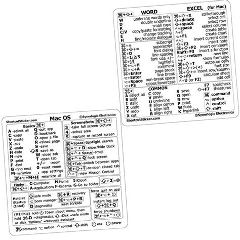 Synerlogic 5 Sets Mac Os Word And Excel Shortcuts Cheat Sheet Sticker
