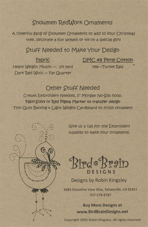 Snowman Redwork Ornaments Quilters Quilting Books Patterns And Notions