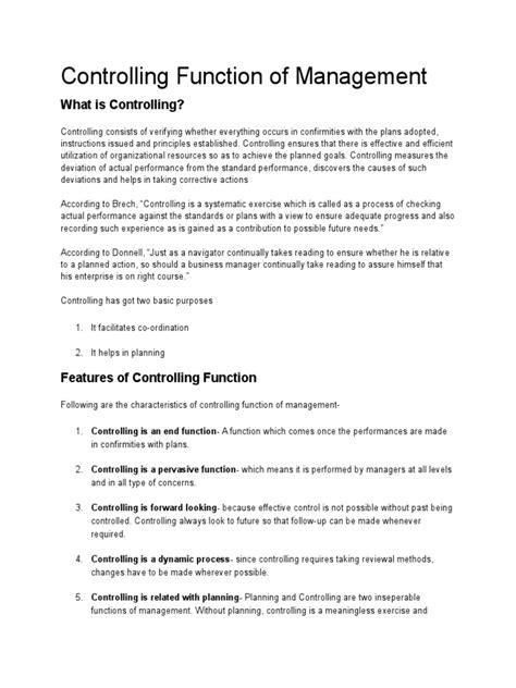 Controlling Function Of Management Pdf Goal Cognition