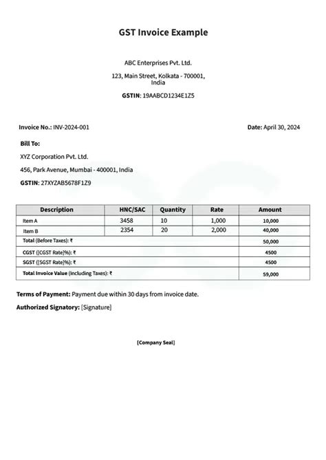 Gst Invoice Format And Example Geeksforgeeks