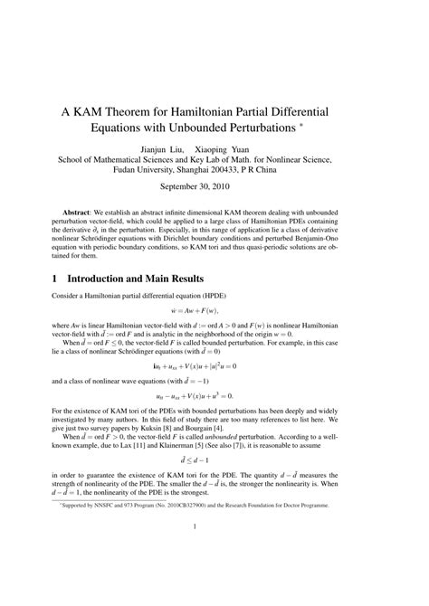 Pdf A Kam Theorem For Hamiltonian Partial Differential Equations With Unbounded Perturbations