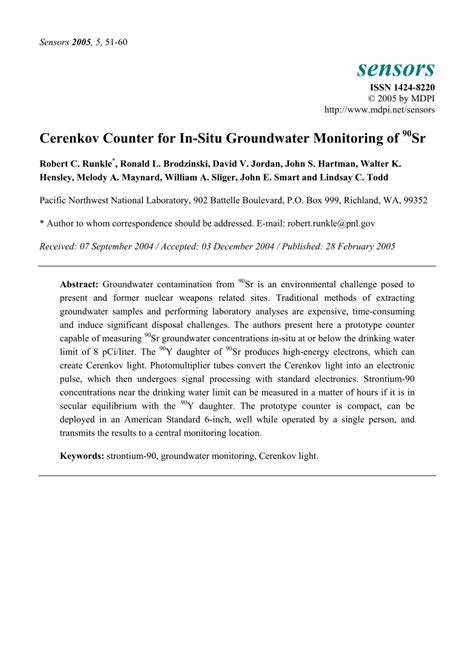 Pdf Cerenkov Counter For In Situ Groundwater Monitoring Of 90sr