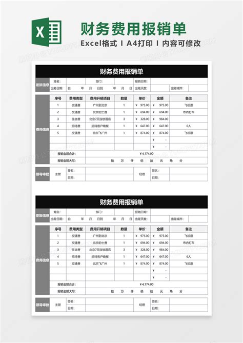 财务费用报销单excel模板下载 熊猫办公