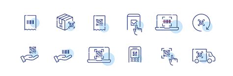 Qr 코드 및 바코드 아이콘 결제 단말기 배송 추적 및 승인된 링크 픽셀 퍼펙트 아이콘 Brand Name Smart Phone에 대한 스톡 벡터 아트 및 기타 이미지