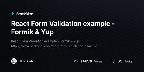 React Form Validation Example Formik Yup StackBlitz