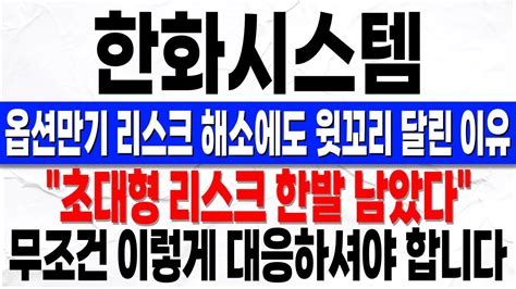 한화시스템 주가 전망 장중 긴급속보 옵션만기 리스크 해소에도 폭등 이후 윗꼬리 달리는 진짜 이유 미국 발 초대형 리스크 한발 남았다 주주분들 무조건 이렇게