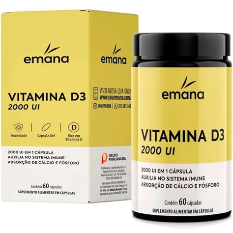 Vitamina D3 20000 Ui Emana Com 60 Cápsulas Espaço Vida Nutrição