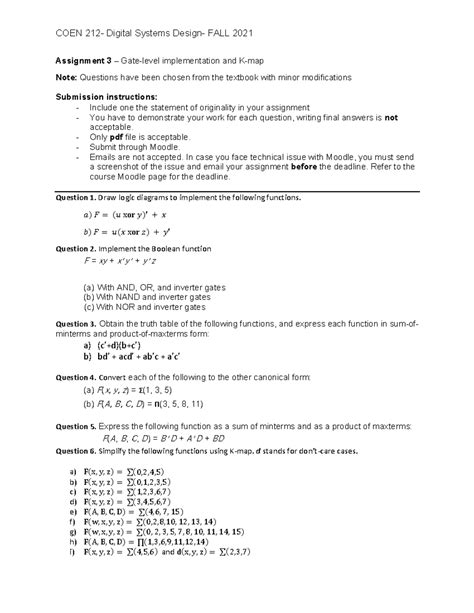 Assignment 3 HW3 COEN 212 Digital Systems Design FALL 2021