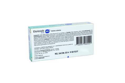 Etoricoxib 60 Mg Caja Con 14 Tabletas Cubiertas 1264558 Droguerías Cafam