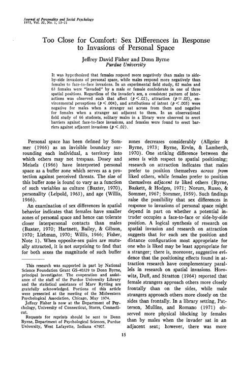 PDF Too Close For Comfort Sex Differences In Response To Invasions Of Personal Space