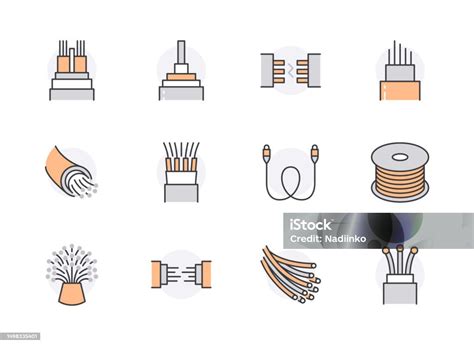 광섬유 플랫 라인 아이콘입니다 네트워크 연결 컴퓨터 와이어 케이블 보빈 데이터 전송 전자 제품 매장 인터넷 서비스에 대한 얇은 간판 오렌지 색상 편집 가능한 획 아이콘에